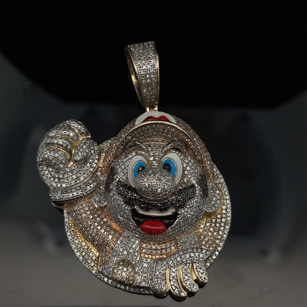 10k "Iced Out" Diamond Encrusted "Mario" Pendant | Walt's Pawn ...