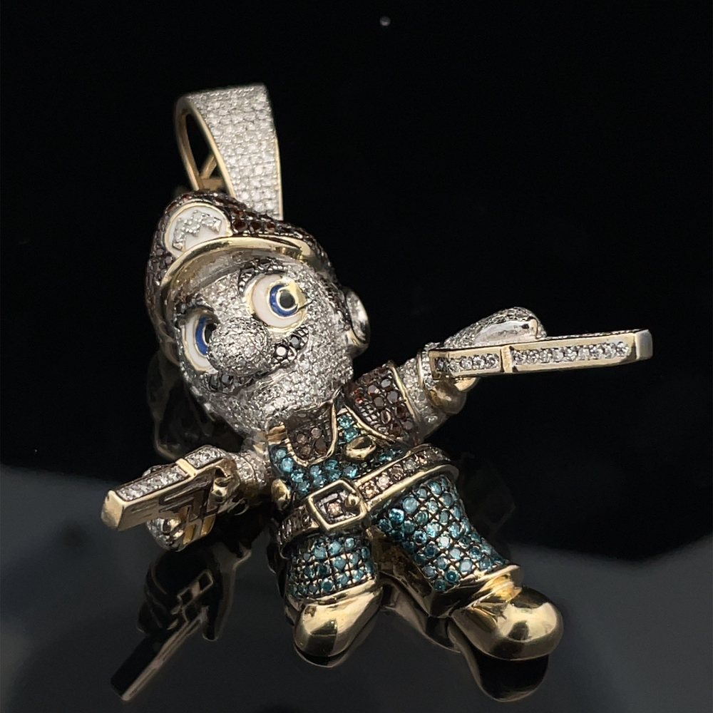 10k "Iced Out" Diamond Encrusted "Mario" Pendant | Walt's Pawn ...
