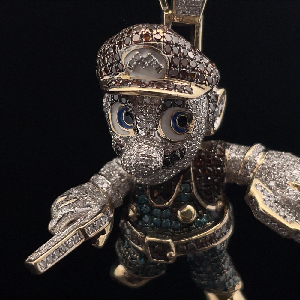 10k "Iced Out" Diamond Encrusted "Mario" Pendant | Walt's Pawn ...