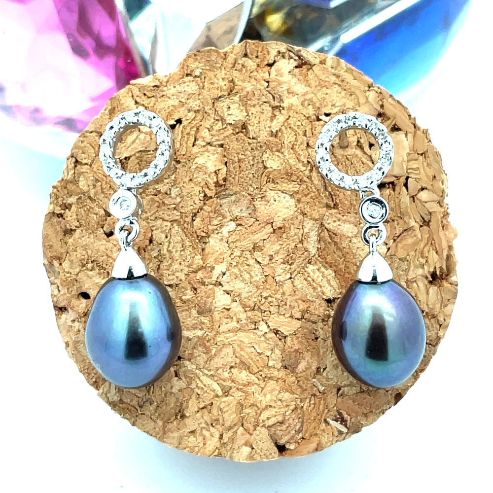 14k Tahitian Pearl and Diamond Dangle Earrings 0.20tdw | Walt's Pawn ...